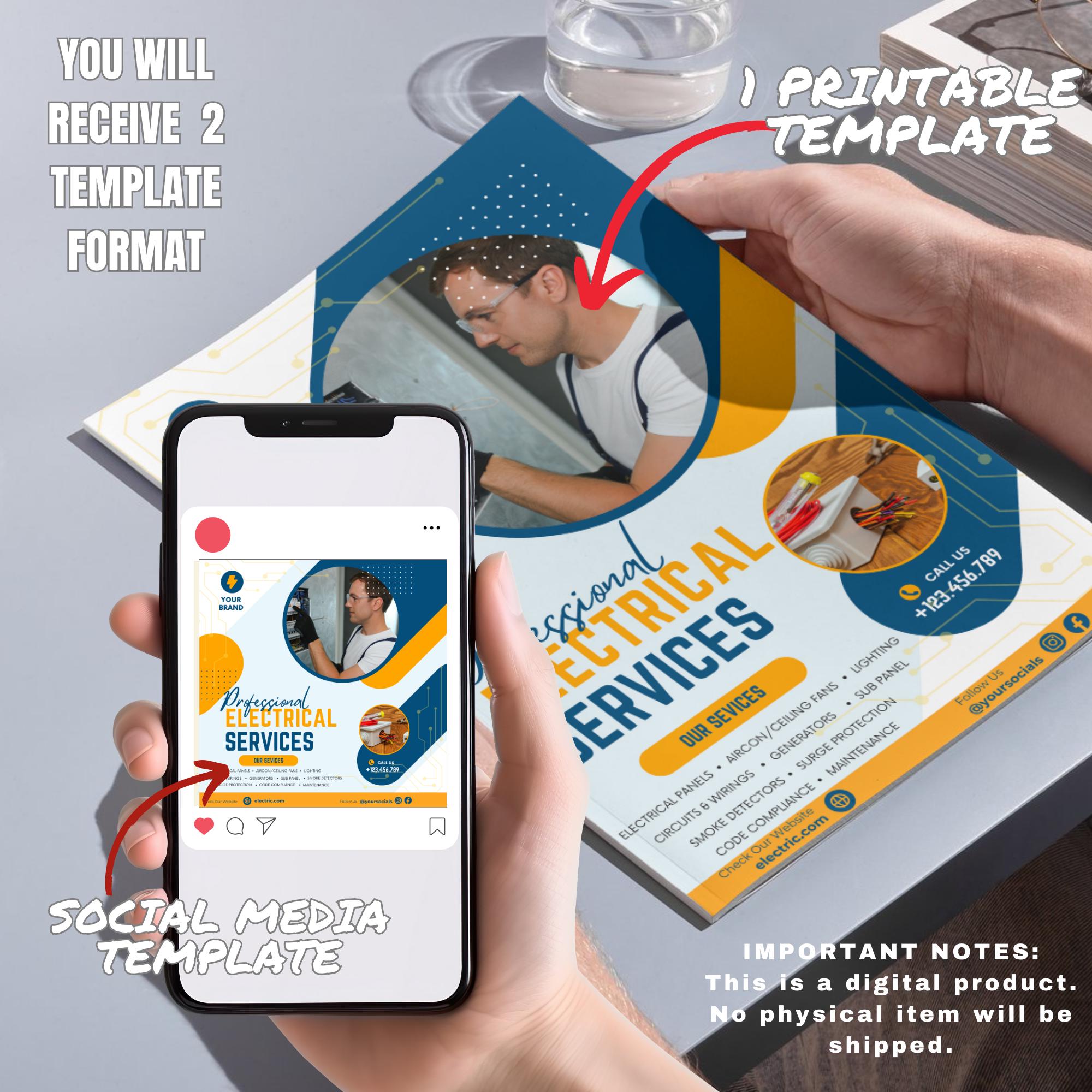 Electrical Services Flyer Template | Editable Electrician Flyer Design ...