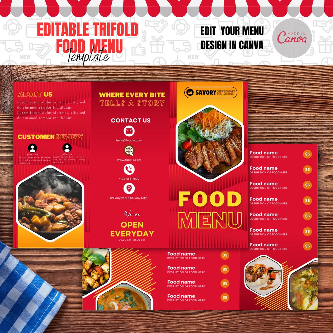 Printable Trifold Food Menu Template Customize Your Restaurant Menu ...