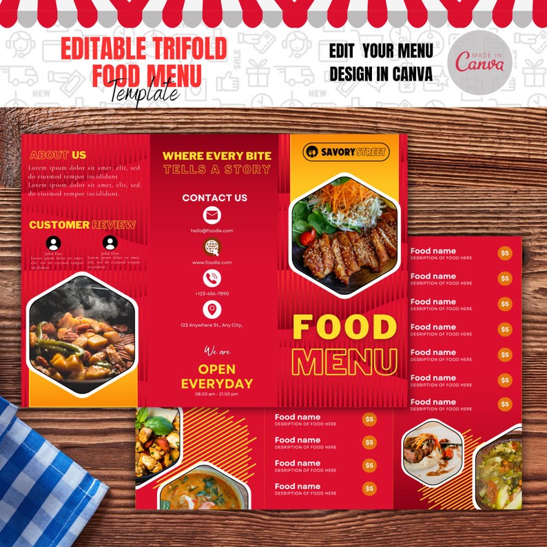 Printable Trifold Food Menu Template Customize Your Restaurant Menu ...