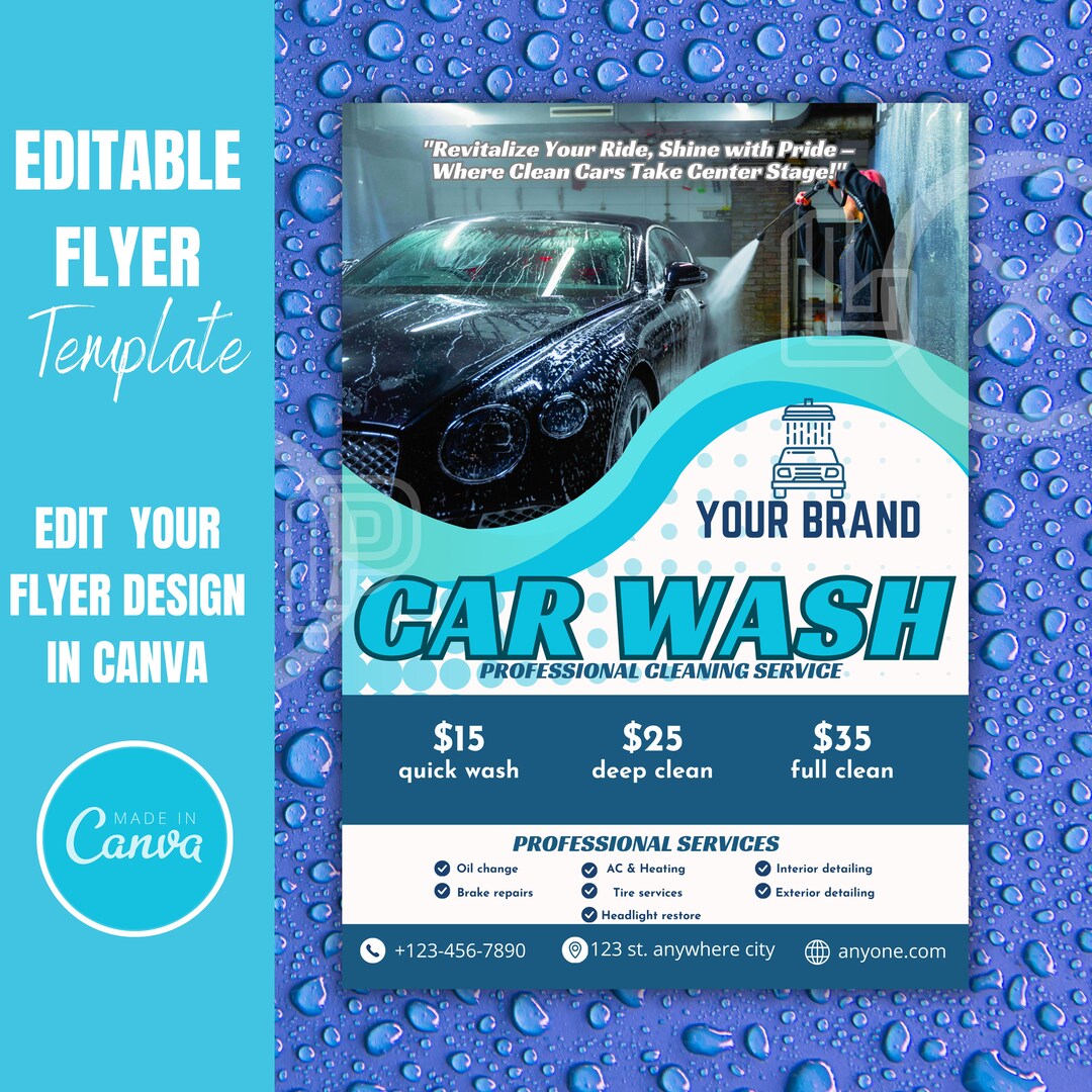 Car Wash Services Editable Flyer Template. Digital Download Premade ...
