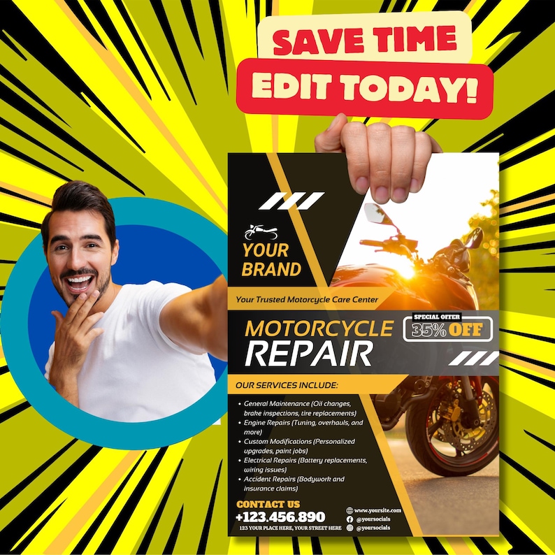 Motorcycle Repair Flyer Template. Premade Canva Design Layout. Instant ...