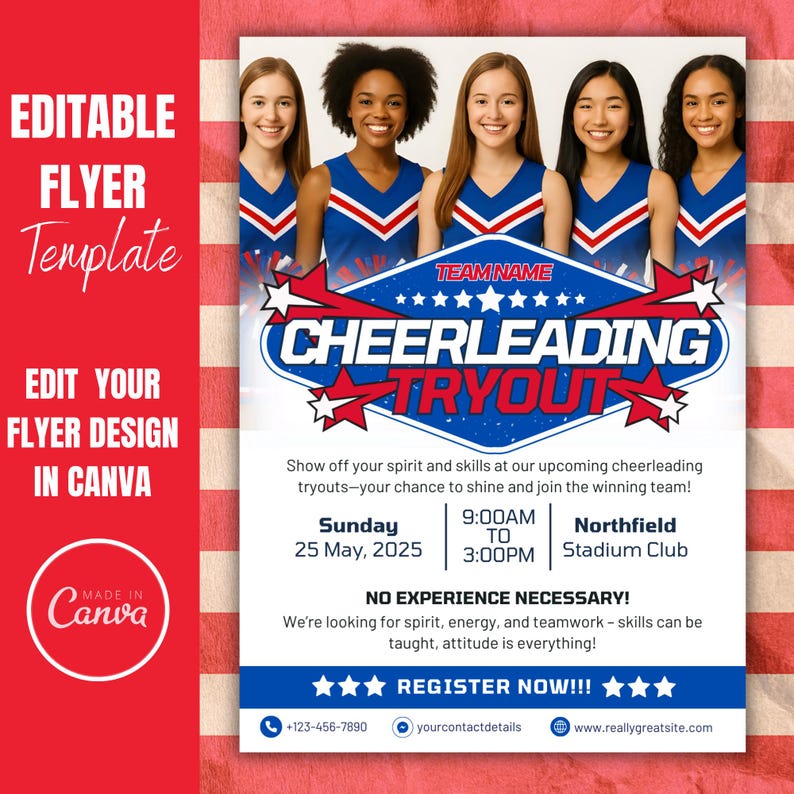 Cheerleading Tryout Flyer Canva Template | Editable Cheerleader ...