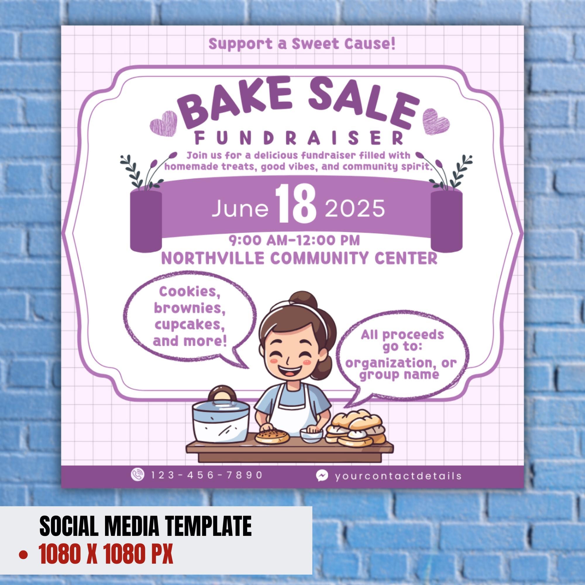 Bake Sale Fundraiser Flyer Template | Editable, Printable and Social ...