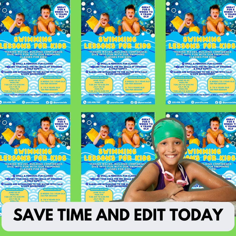 Kids Swimming Lesson Flyer Template: Editable Canva Design - Etsy