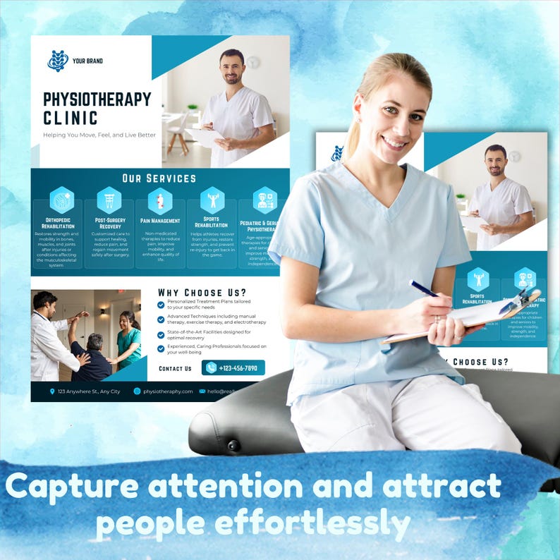Physiotherapy Clinic Flyer Template: Customizable Canva Design - Etsy