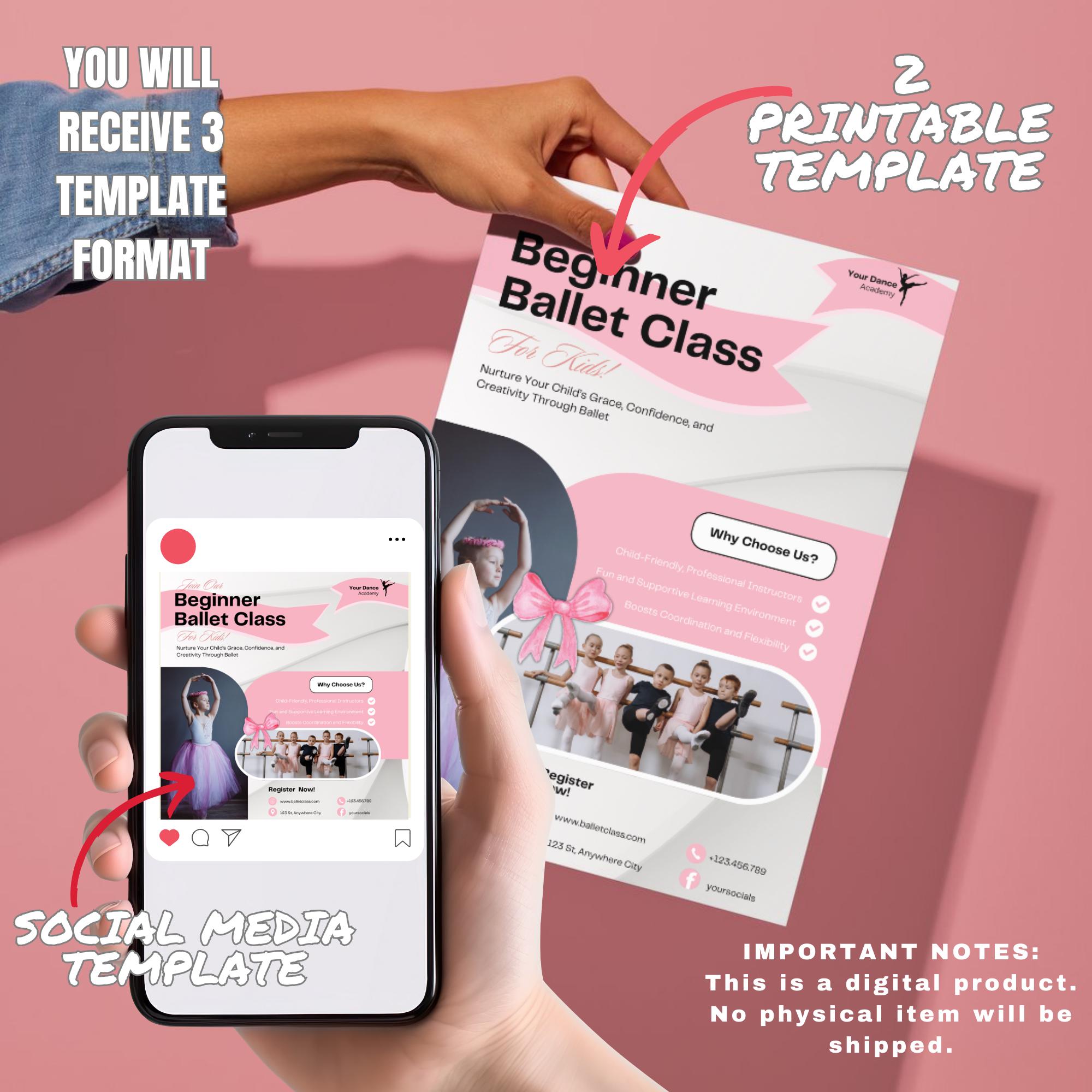 Ballet Class Flyer Template | Editable Dance Studio Poster Layout ...