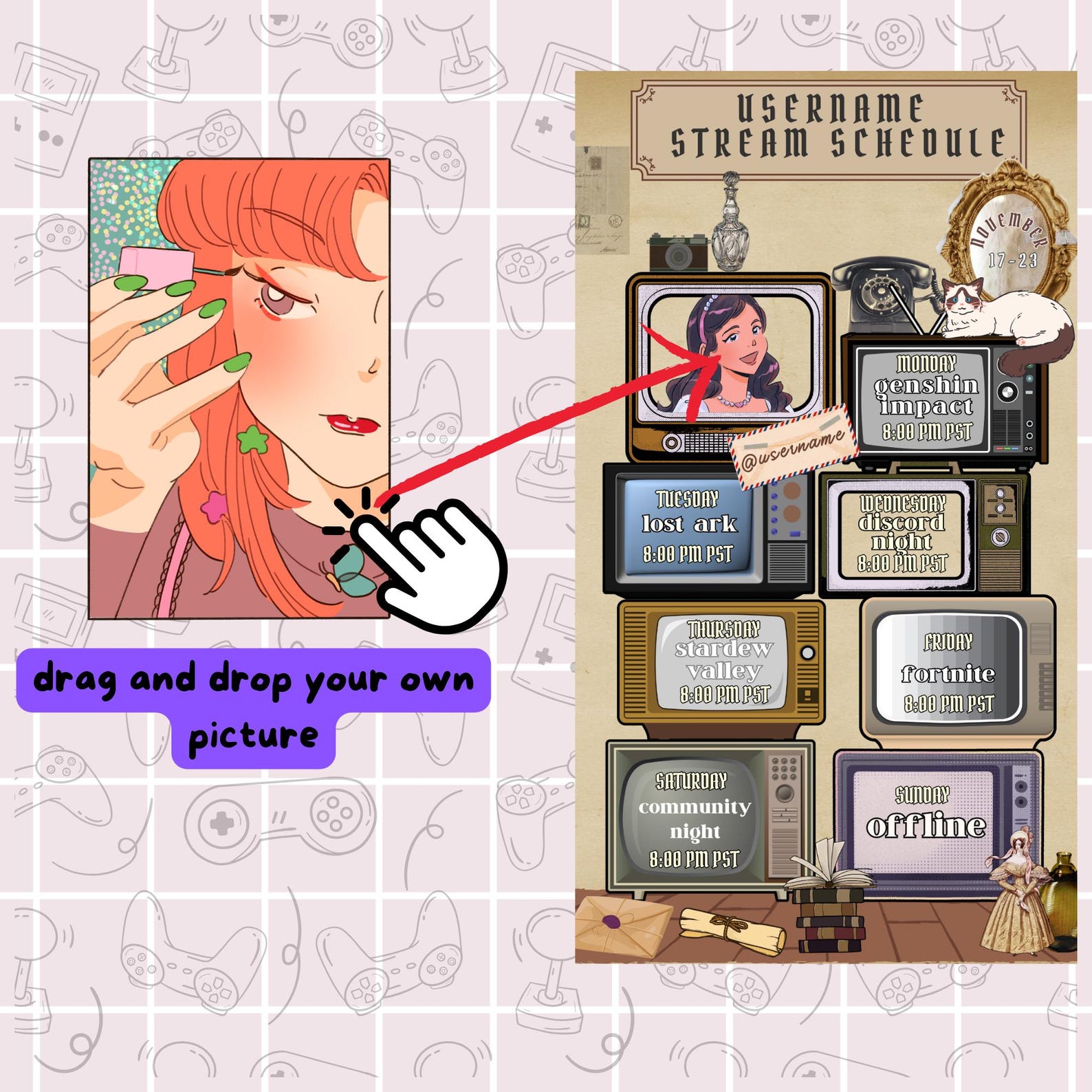 Editable Stream Schedule Template for Twitch, Youtube, and Gaming ...