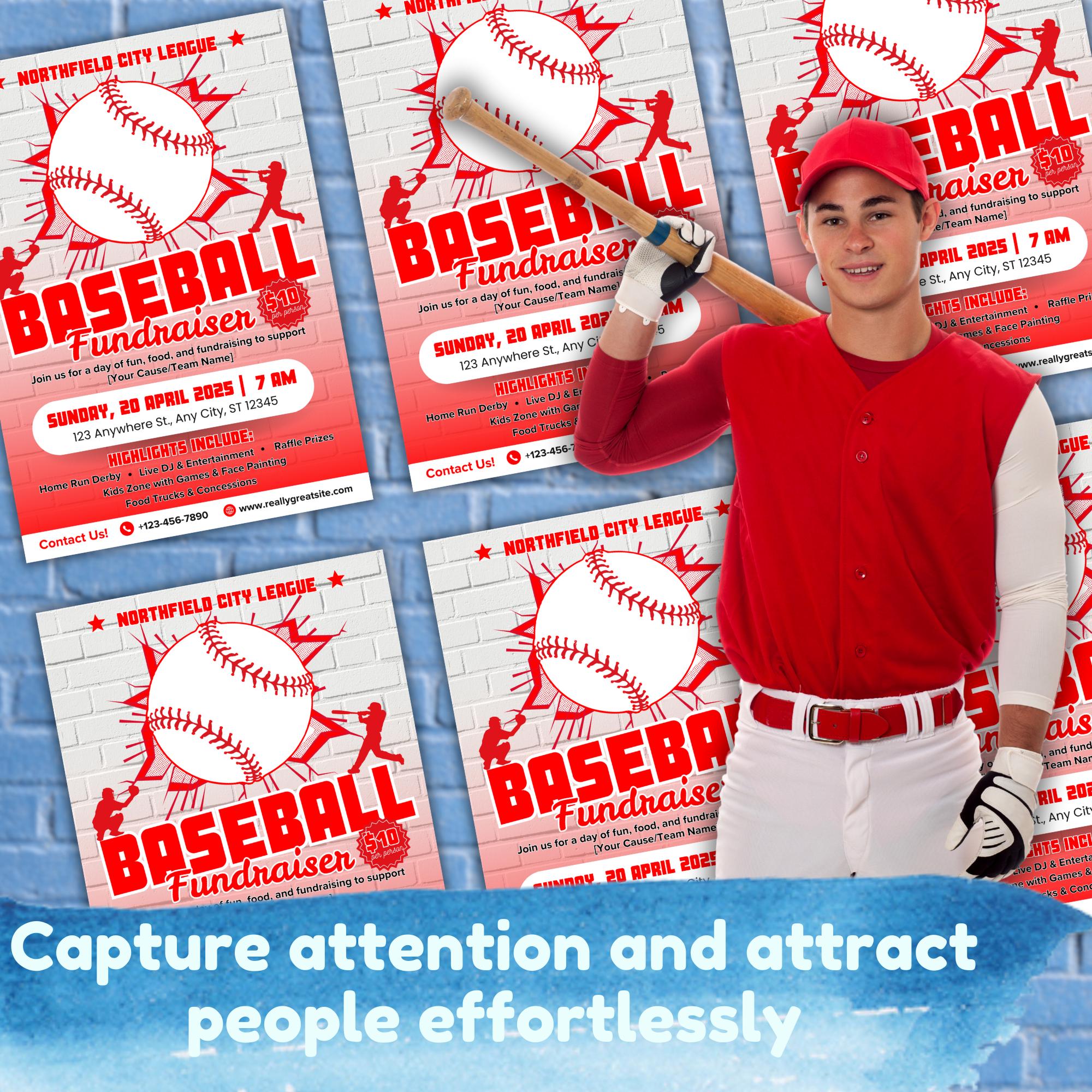 Baseball Fundraiser Flyer Template: Editable Sports Event Poster (canva ...
