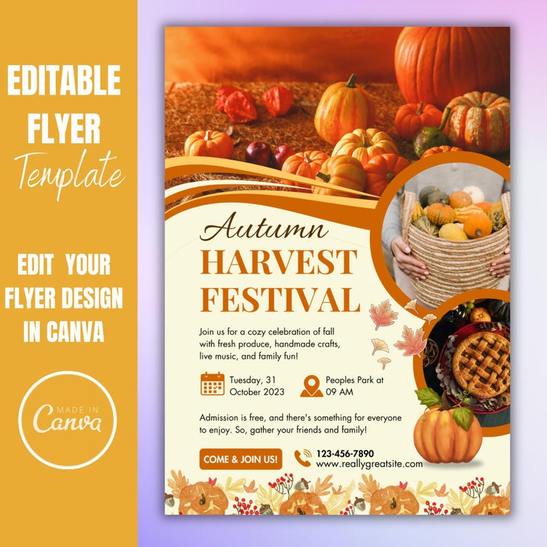 Autumn Harvest Festival Flyer Template: Editable Canva Fall Event ...
