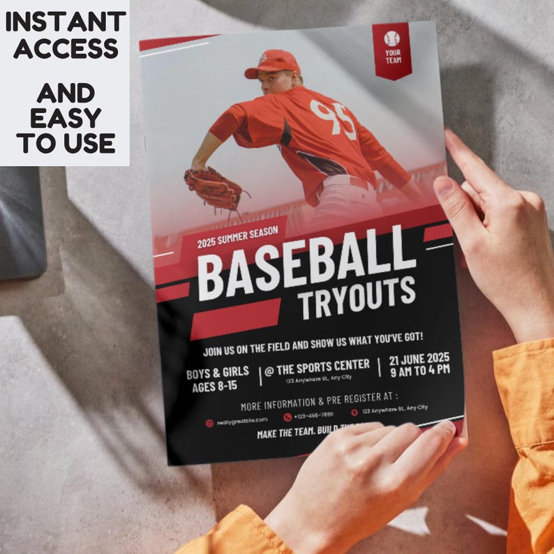 Editable Baseball Tryout Flyer Template: Youth Sports Promotion (A4 ...