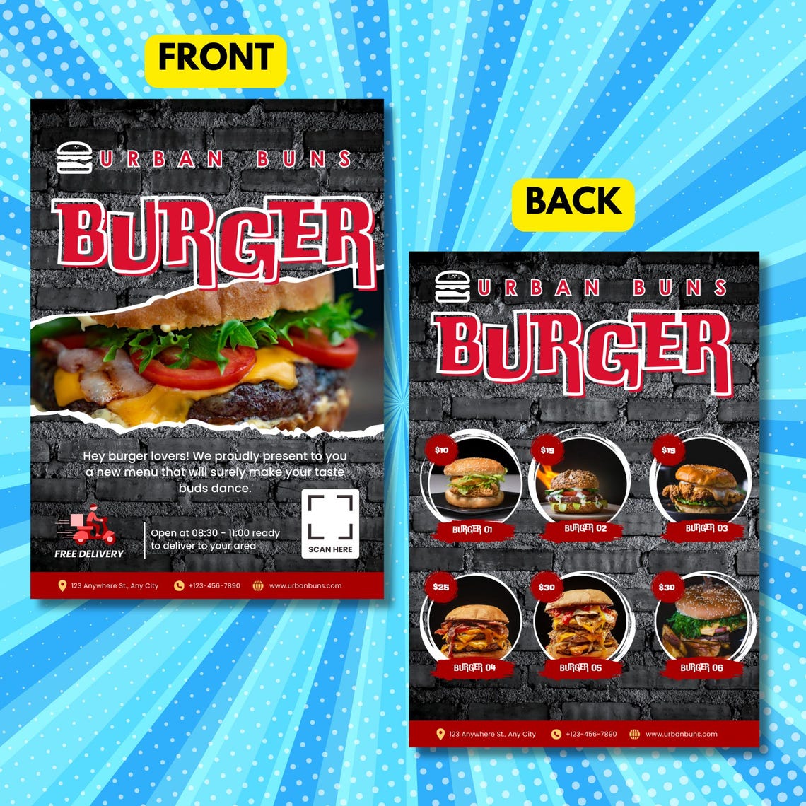 Burger Menu Flyer Template: Customizable Restaurant Design (digital ...