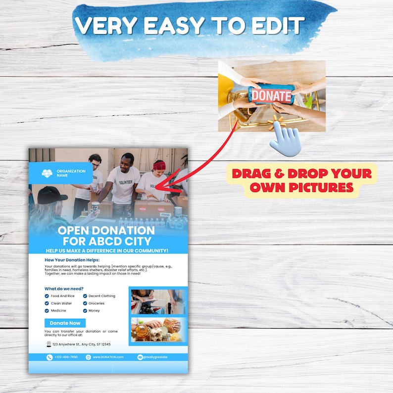 Donation Drive Flyer Template. Editable Charity Event Flyer Design ...