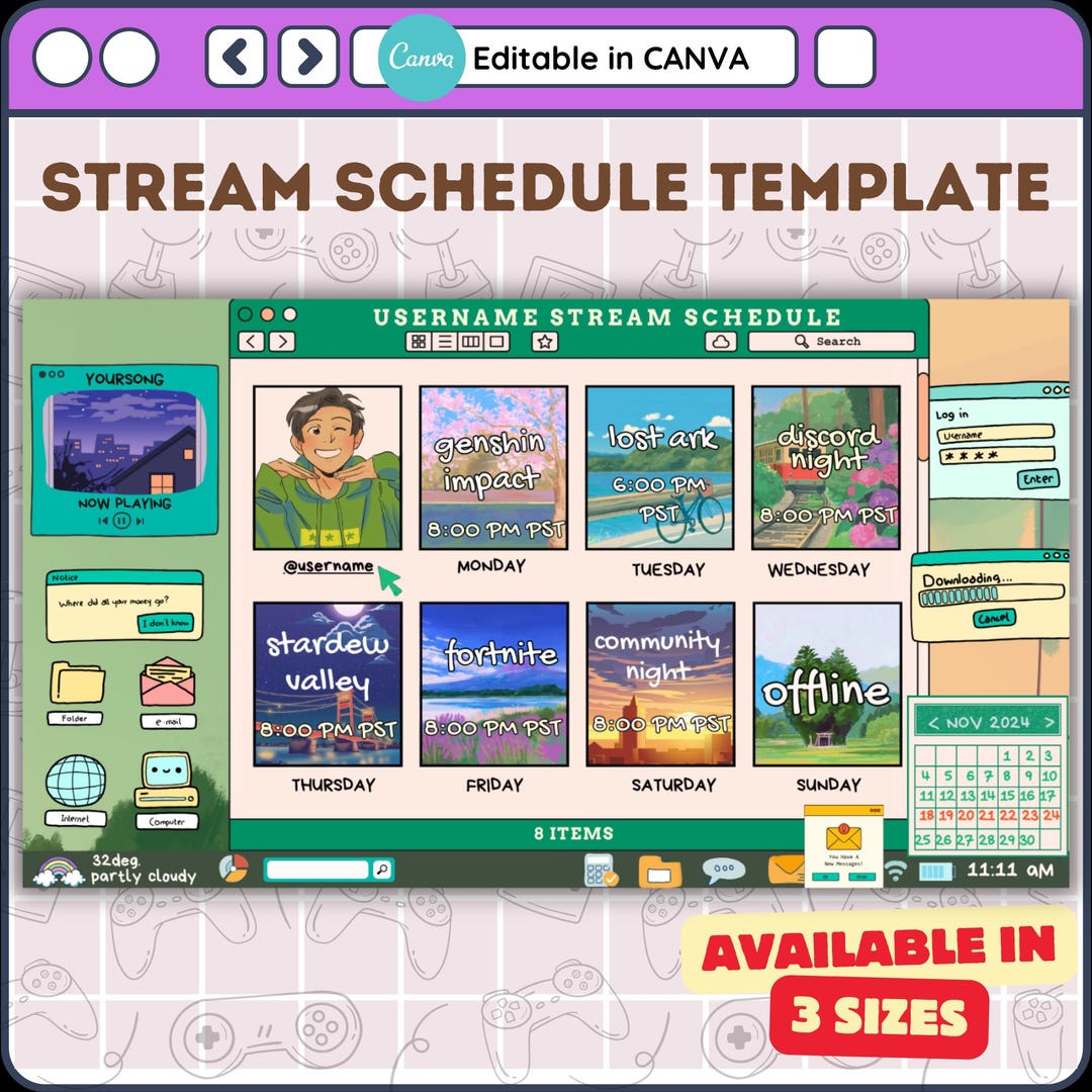 Customizable Stream Schedule Template Twitch Gaming Canva