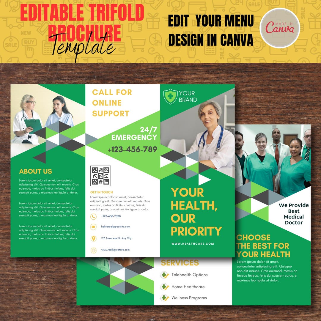Healthcare Trifold Brochure Template - Editable Design. Premade Canva ...