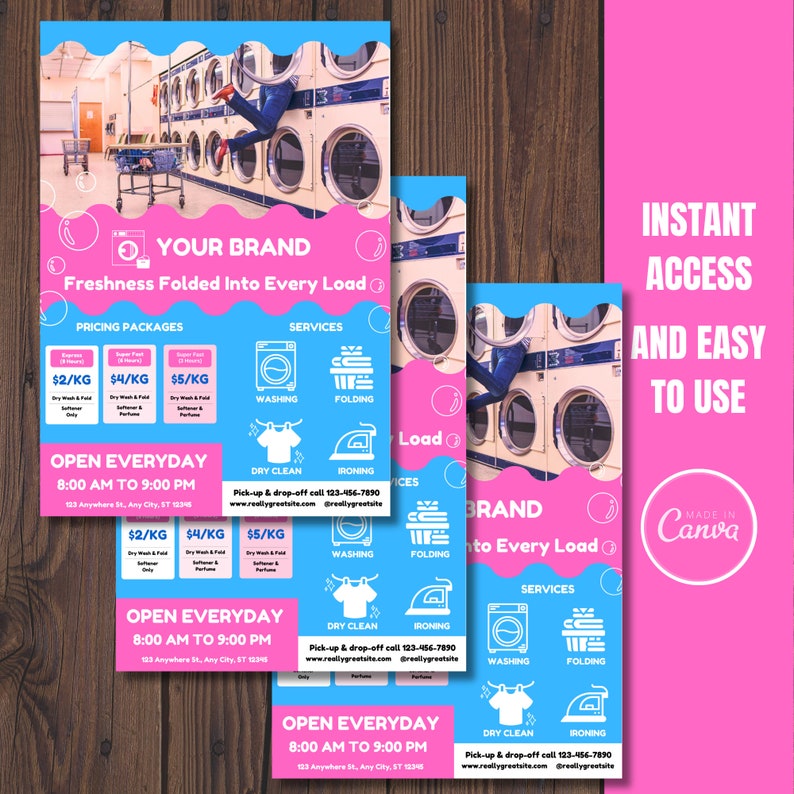 Laundry Shop Flyer Template: Editable Canva Design (digital Download ...
