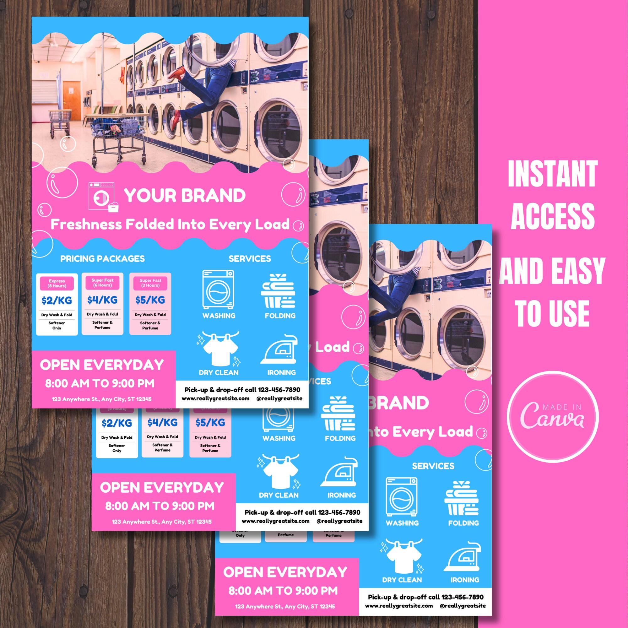 Laundry Shop Editable Flyer Template, Digital Download. Premade Canva ...
