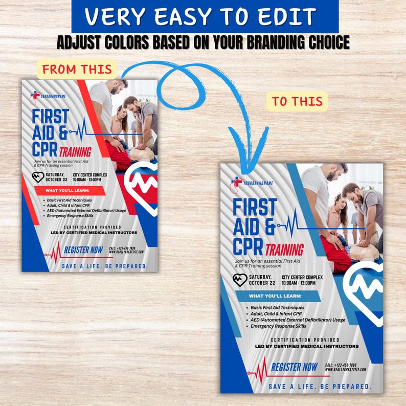 First Aid & CPR Training Flyer Template | Editable Canva Design ...