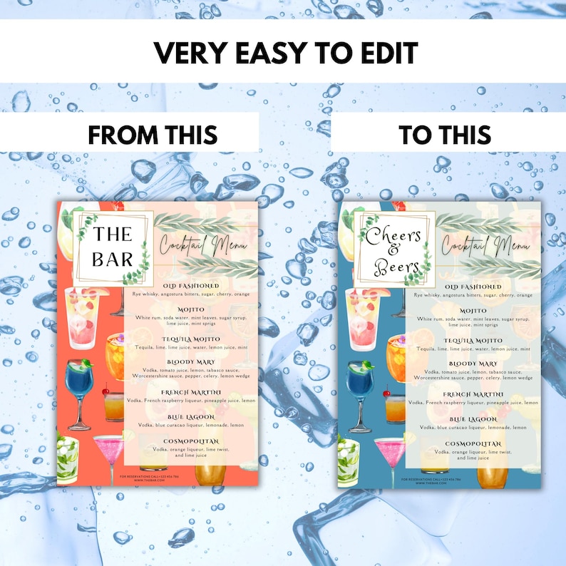 Editable Cocktail Menu Template Instant Download DIY Drinks Menu ...