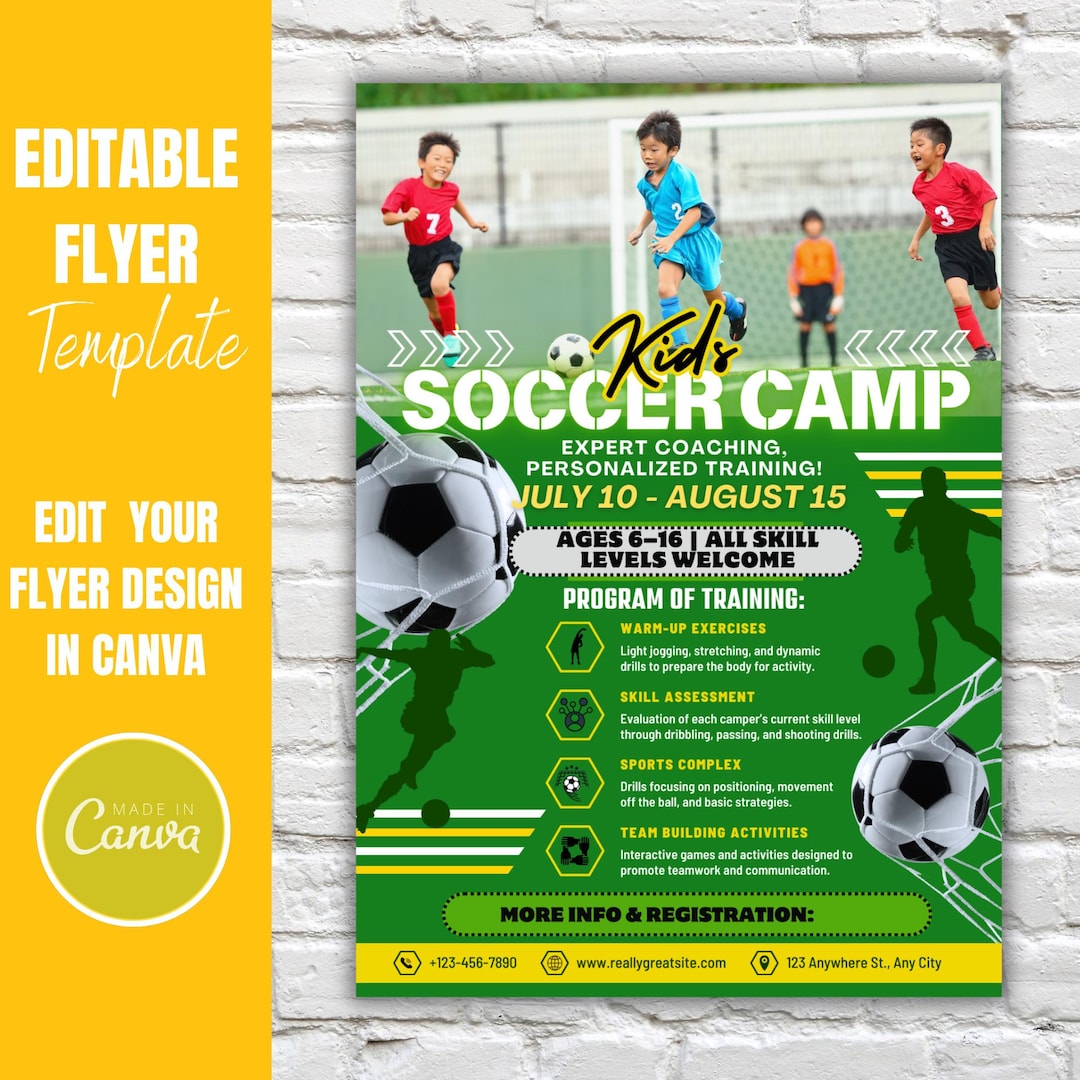 Editable Soccer Camp Flyer Template for Kids | Summer Sports Camp Flyer ...