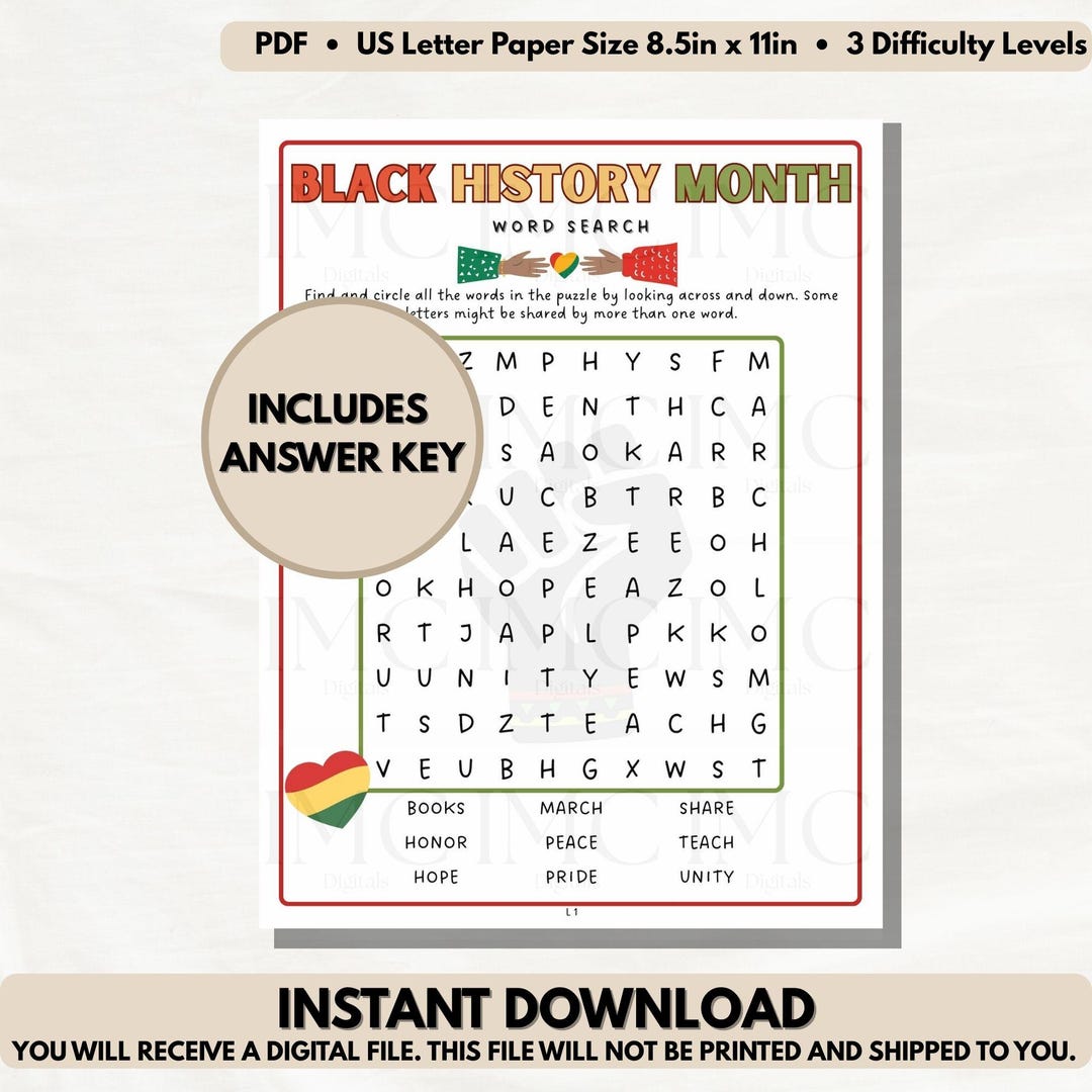 Black History Month Word Search Puzzle | Kids Printable (PDF Download ...