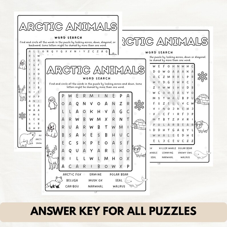 Arctic Animals Word Puzzle | Coloring | for Children | Printable ...
