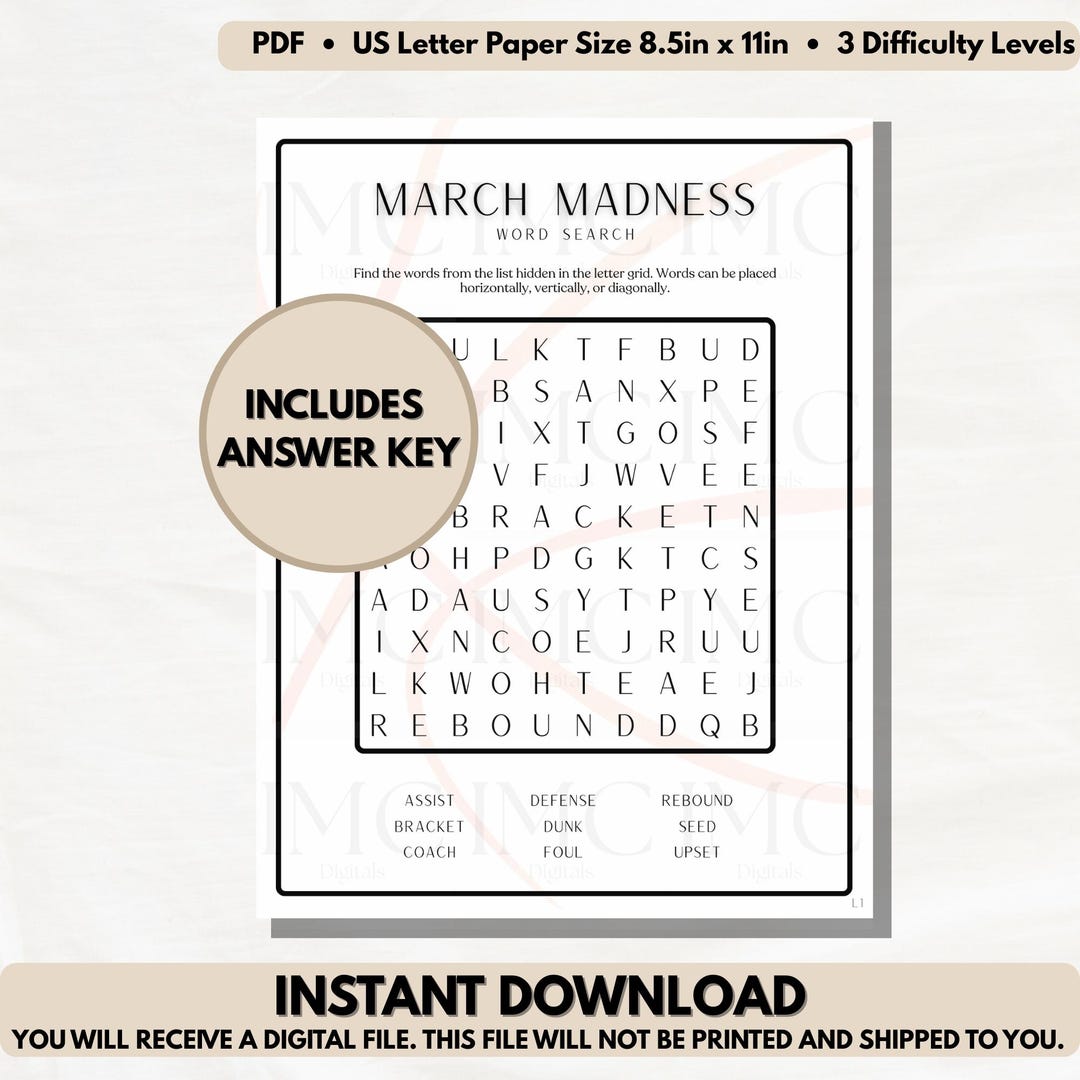 March Madness Word Search Puzzle | Family Fun (PDF Download) - Etsy