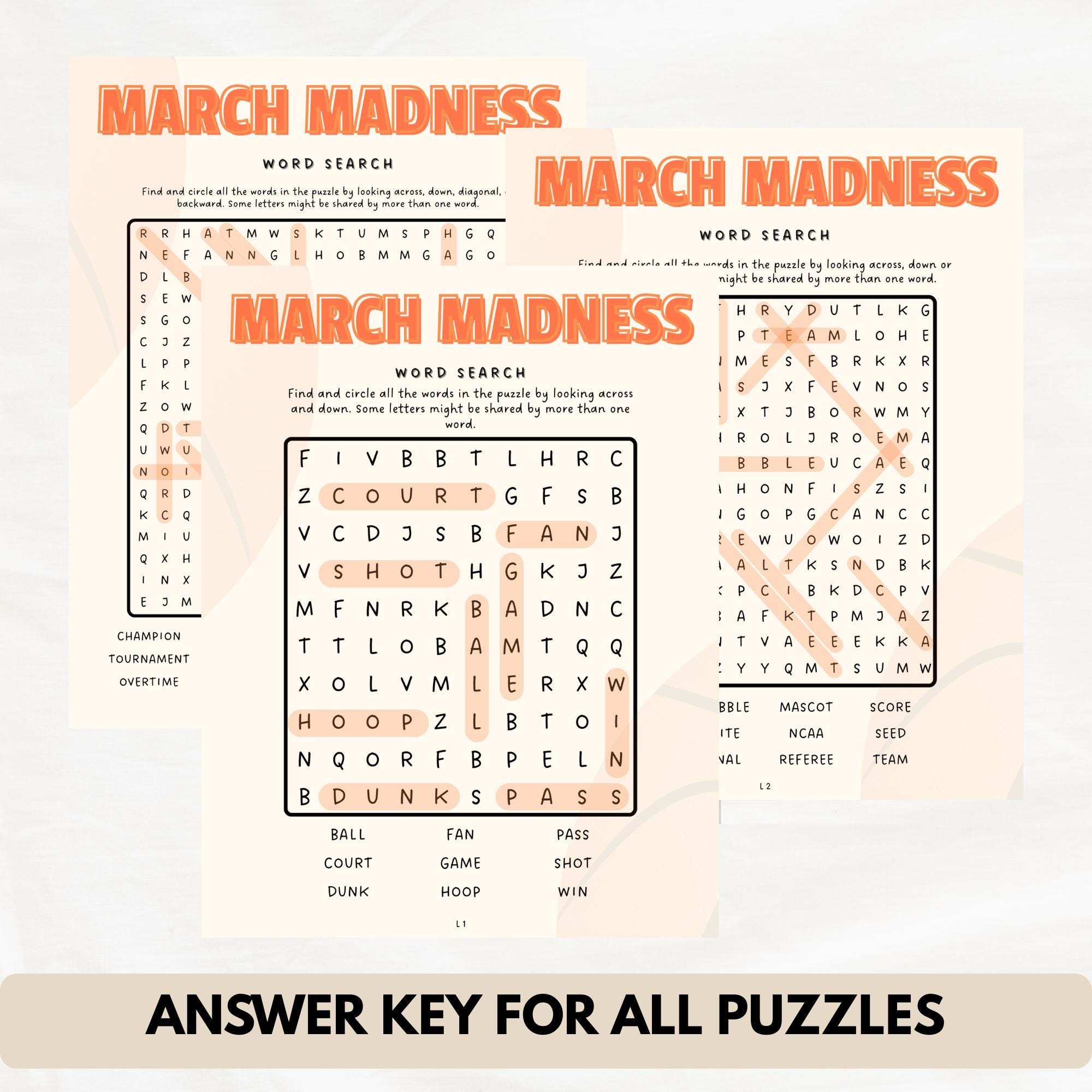 March Madness Word Search Puzzle | Kids Printable Game (PDF Download ...