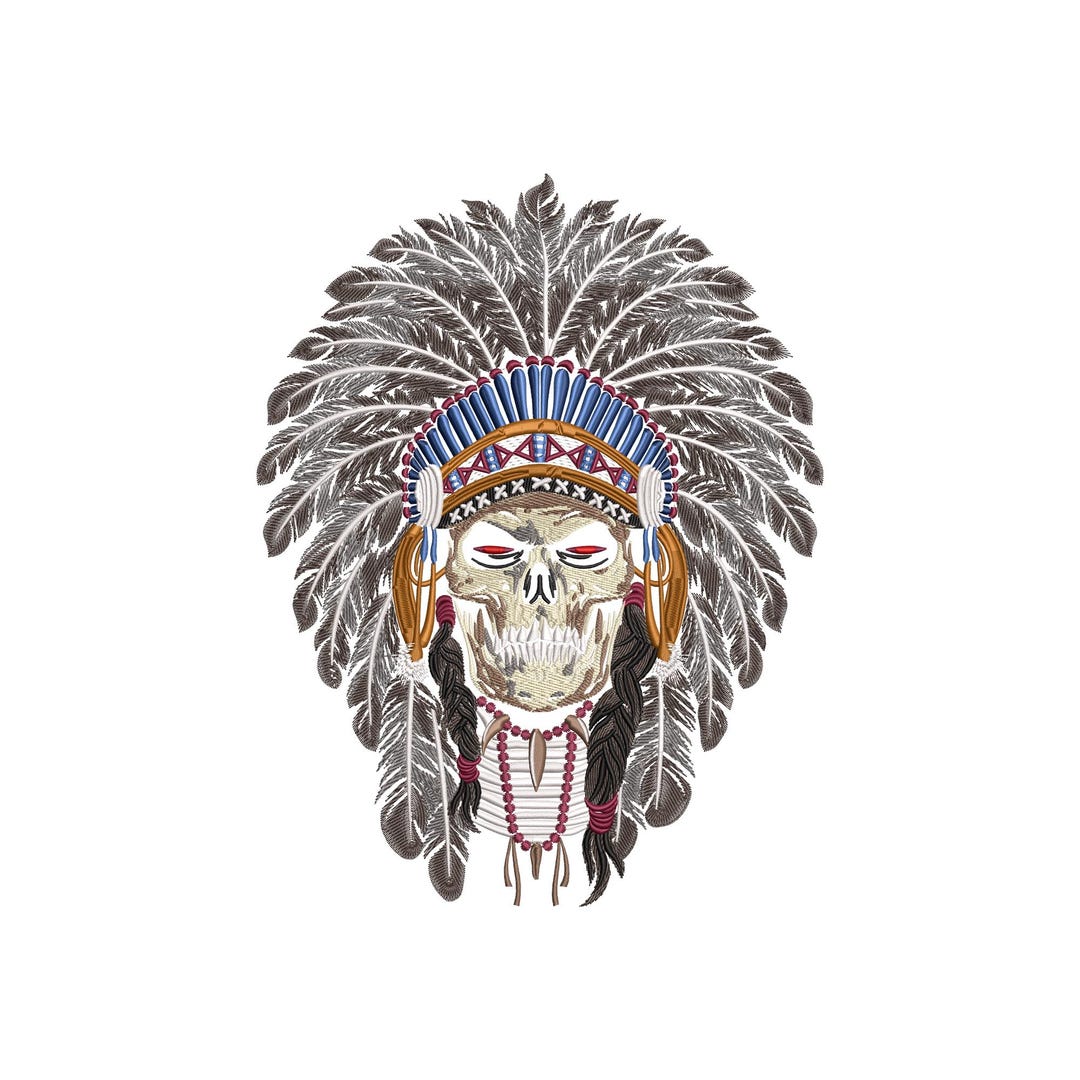 Indian Skull, Indian Head Skull Embroidery Design. Skull Machine ...