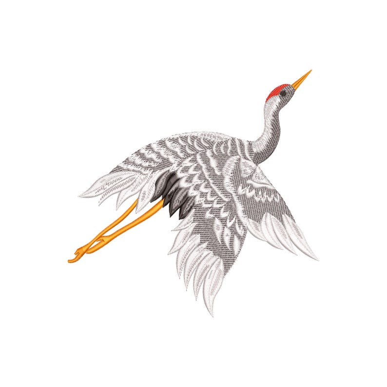 Japanese Crane Embroidery Design | Elegant Flying Crane Bird | Machine ...