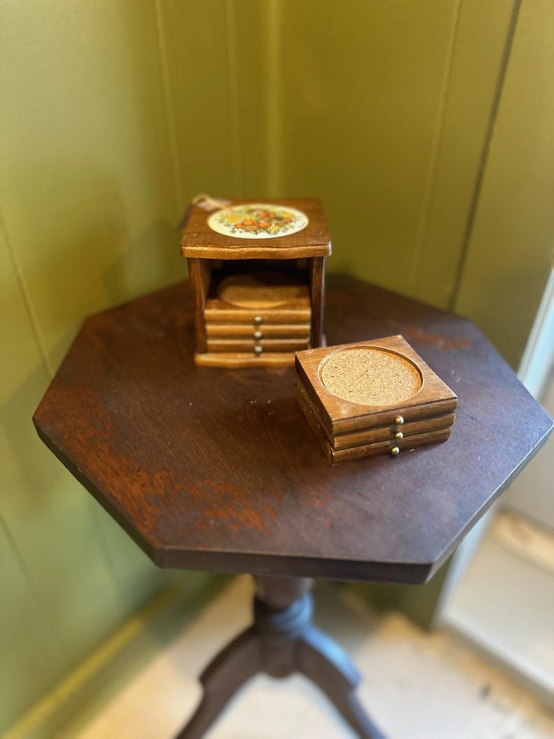 Mid Century Modern Wood Cork Coasters With Case Mid Mod Retro MCM - Etsy