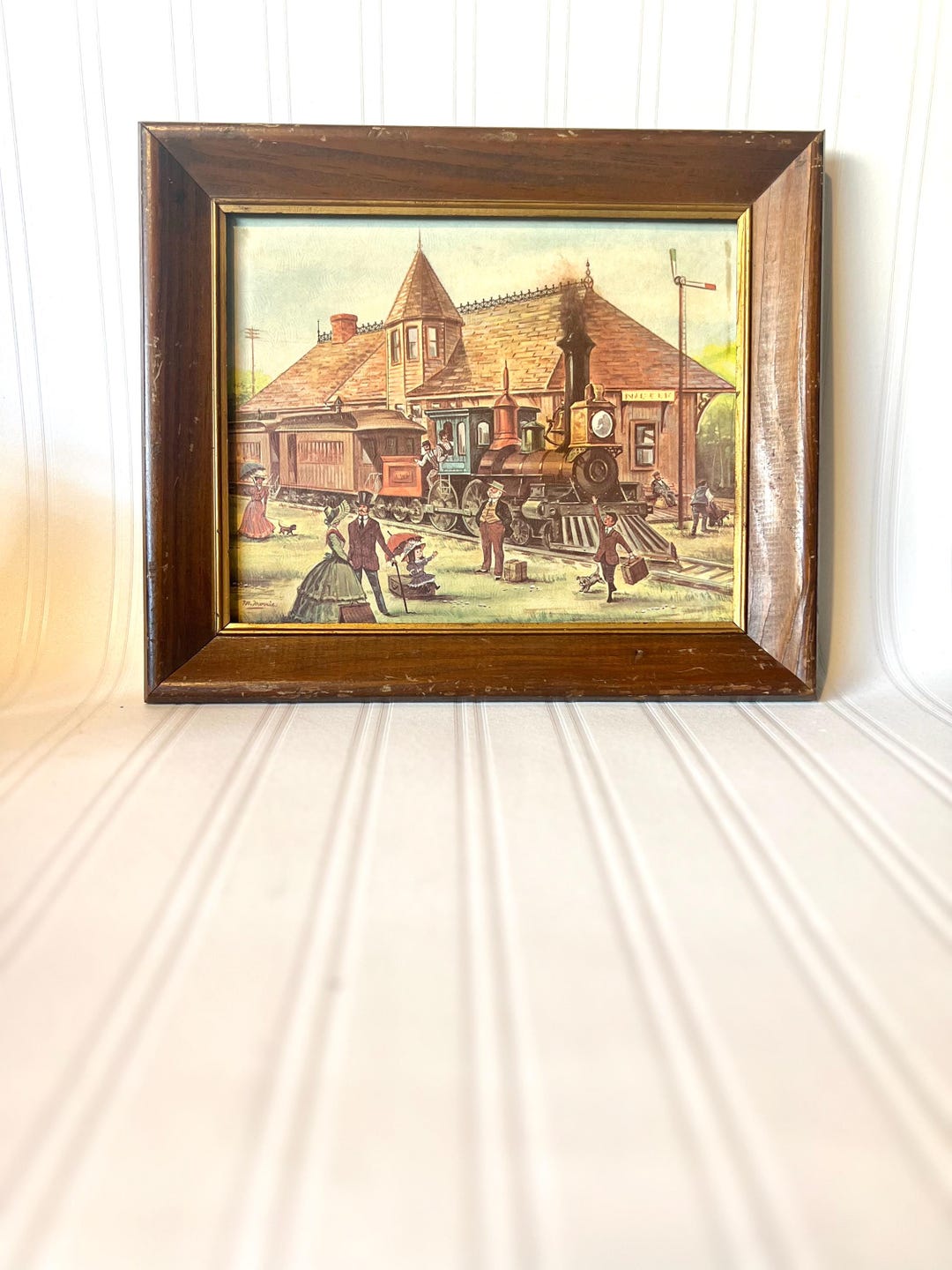 Train Station Artwork Framed Wood Frame Cute Vintage Cottage - Etsy