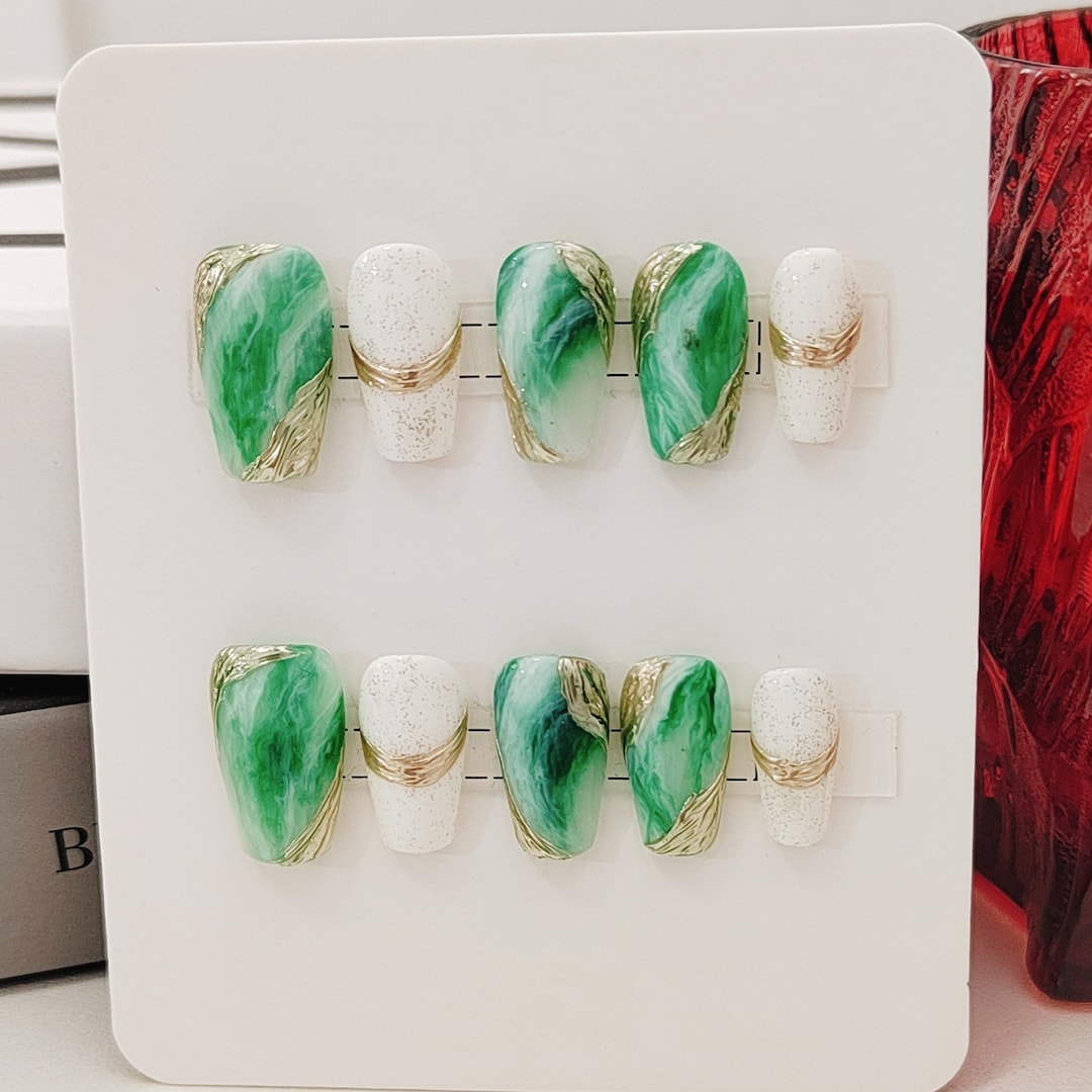 Handmade Aesthetic Press on Nails/golden Chrome Hand Painted Nail ...