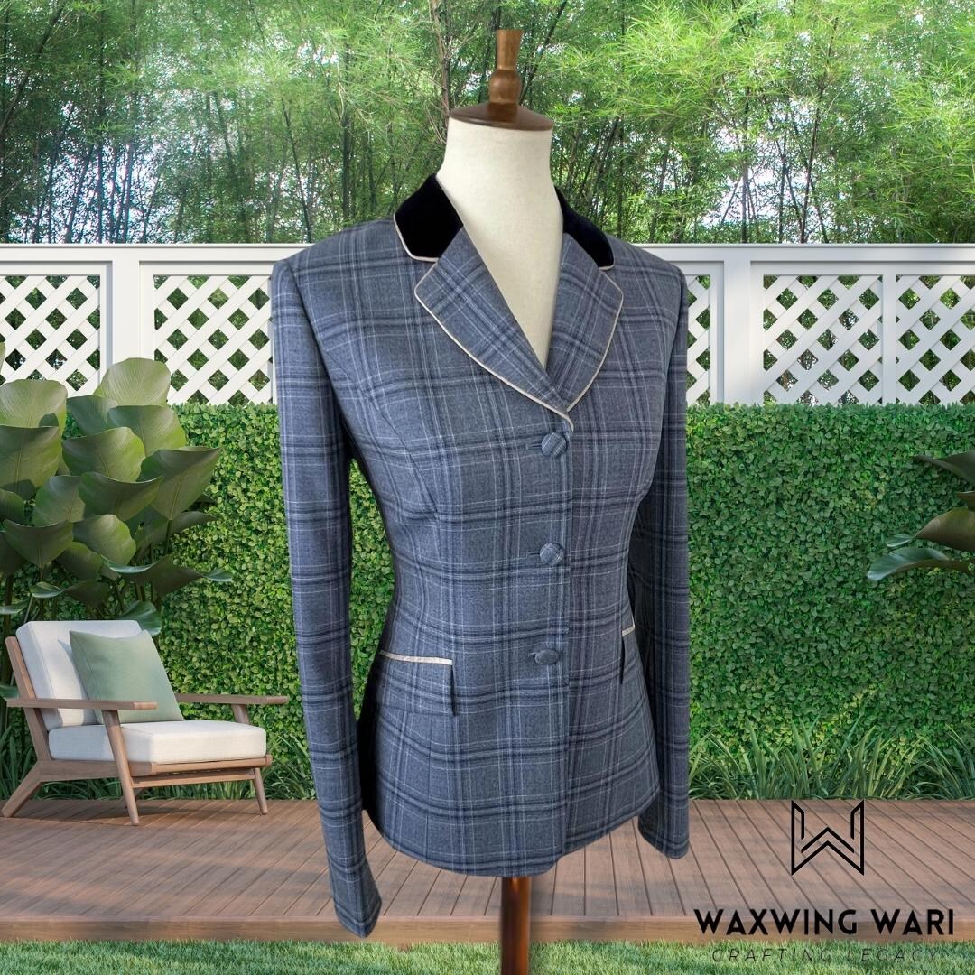 Women's Grey Checkered Custom Collar Hunt Coat Equestrian Riding Jacket ...