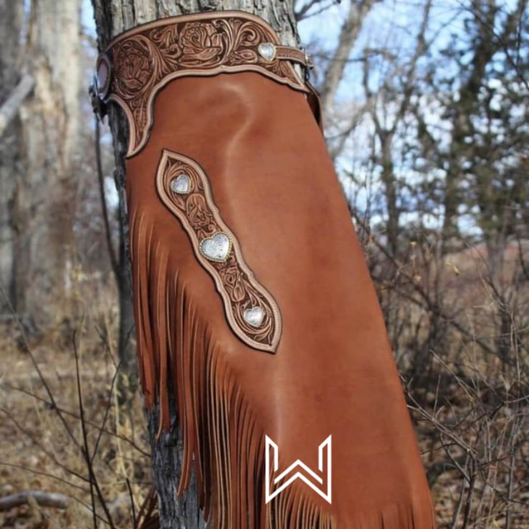 Reddish Brown Leather Western Chinks: 6-inch Fringes, Ranch Work Gear ...