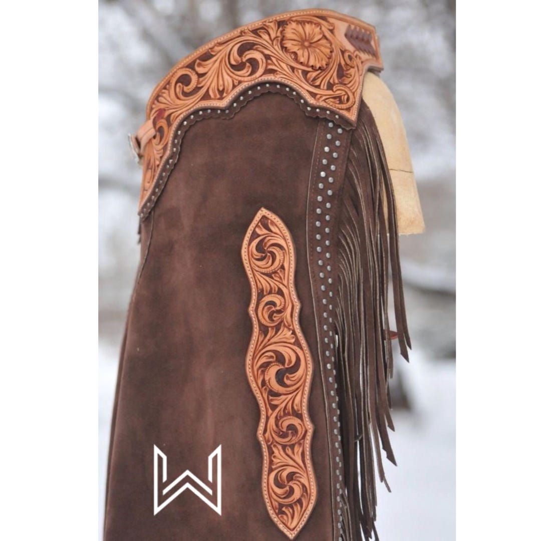 Floral Tooled Suede Leather Chinks: Dark Brown Western Riding Gear - Etsy