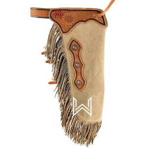 Beige Suede Leather Western Chinks – 6" Fringes, Cowboy Ranch Riding ...