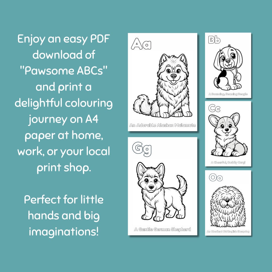 Kids' Colouring Book for Alphabet Learning: Abcs With Dogs - Etsy