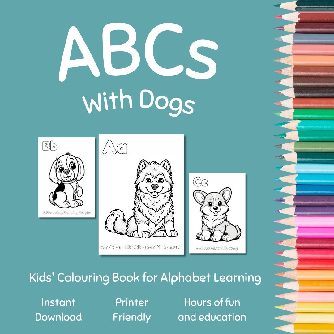 Kids' Colouring Book for Alphabet Learning: Abcs With Dogs - Etsy