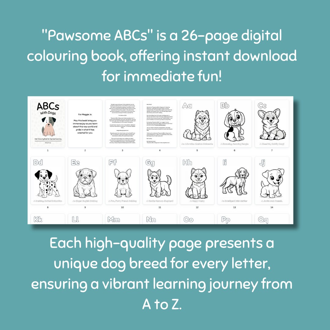 Kids' Colouring Book for Alphabet Learning: Abcs With Dogs - Etsy