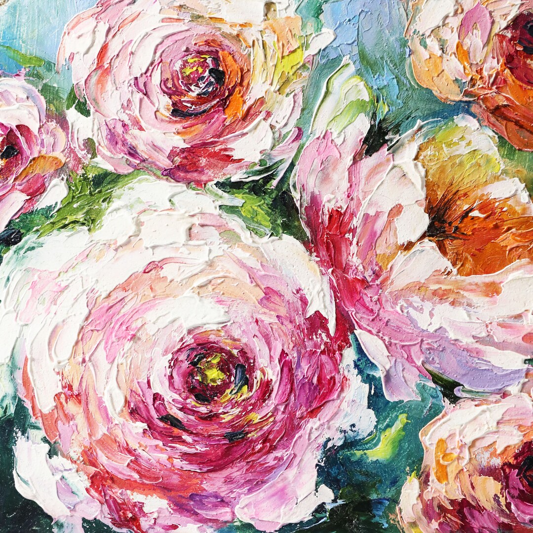 Original White Pink Abstract Peonies Oil Painting 6x6 Small - Etsy