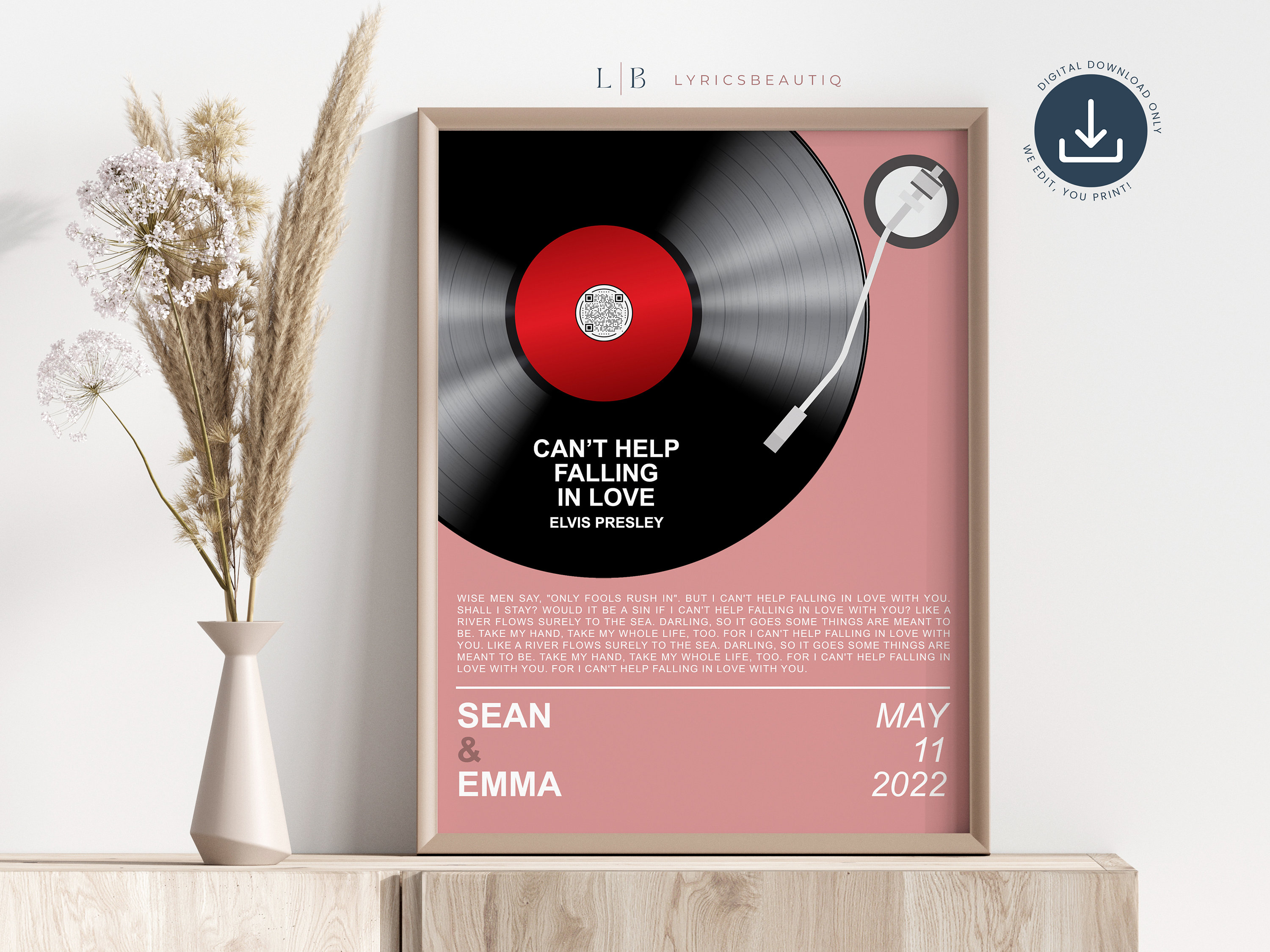 Retro Record Vinyl Song Lyrics Wall Art, First Dance Song Gift One Year ...