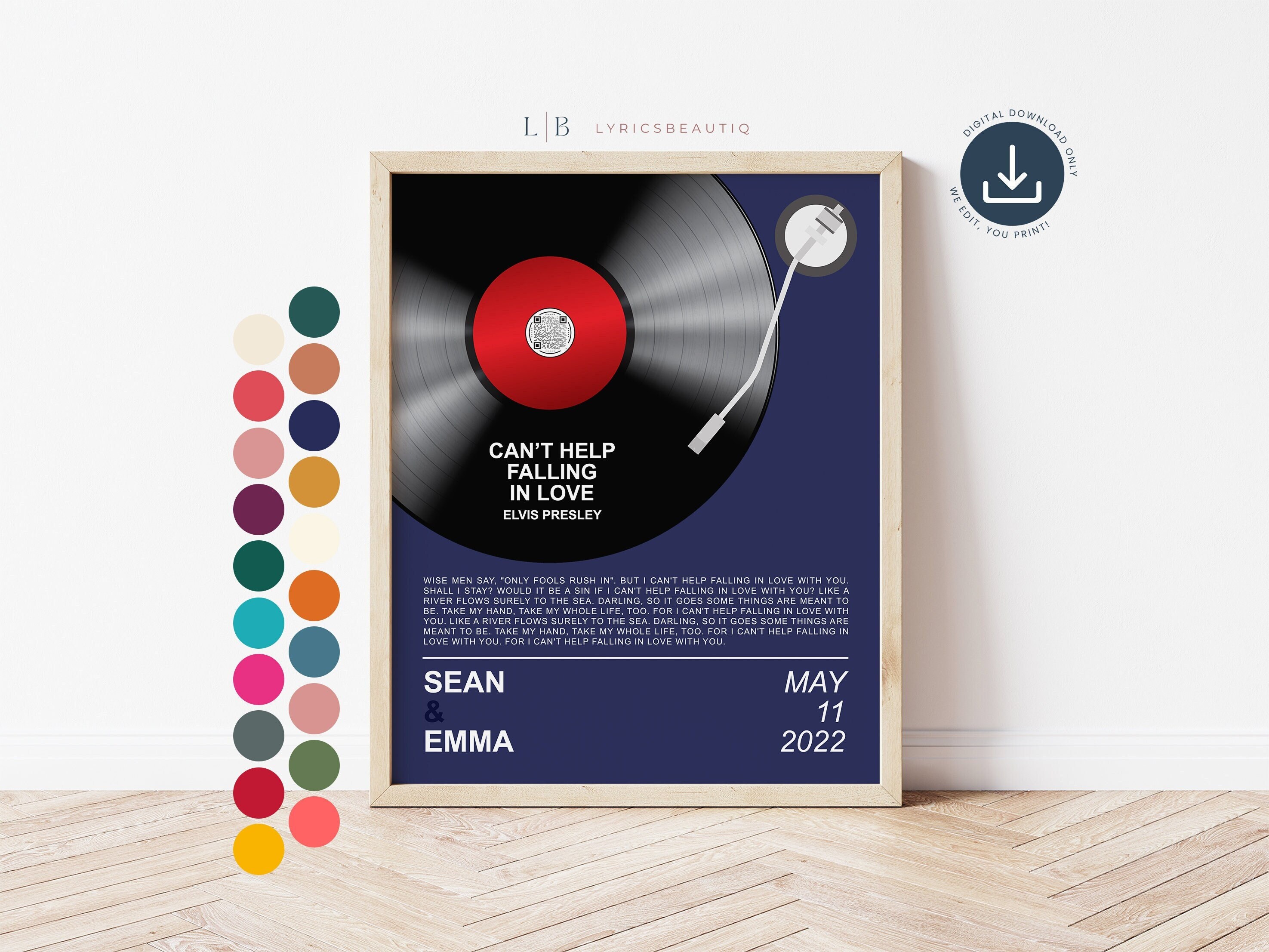 Retro Record Vinyl Song Lyrics Wall Art, First Dance Song Gift One Year ...