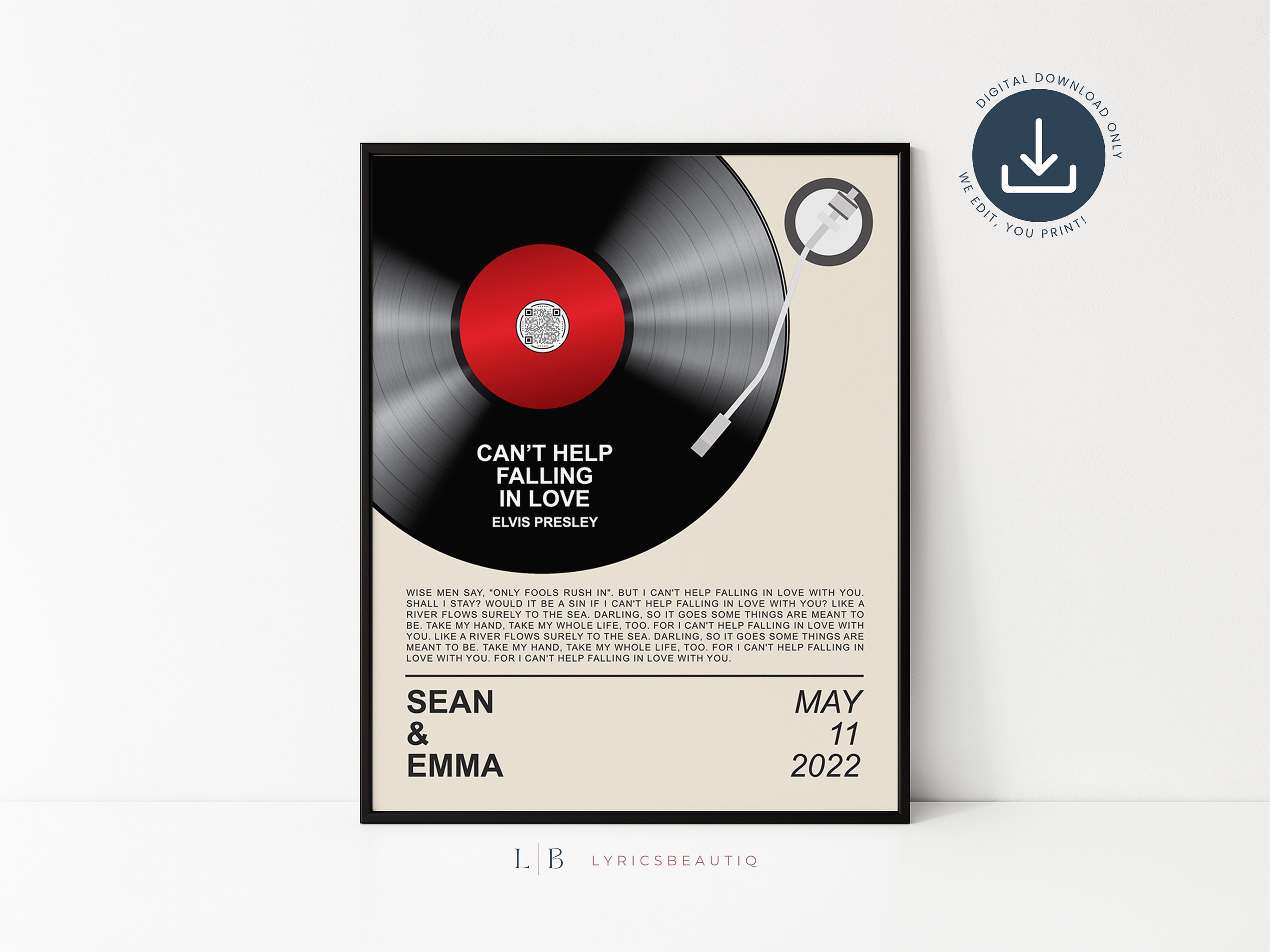 Retro Record Vinyl Song Lyrics Wall Art, First Dance Song Gift One Year ...