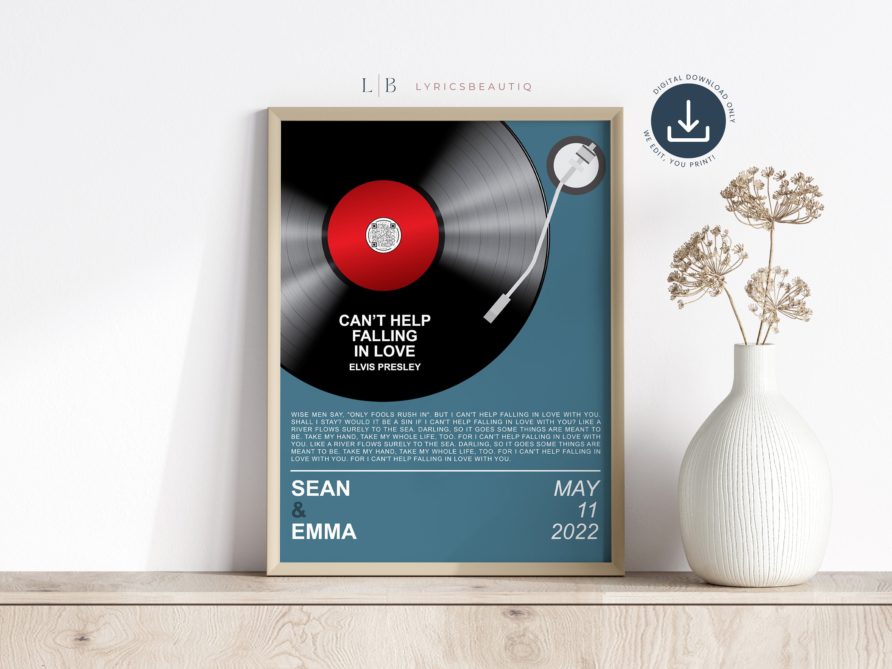 Retro Record Vinyl Song Lyrics Wall Art, First Dance Song Gift One Year ...