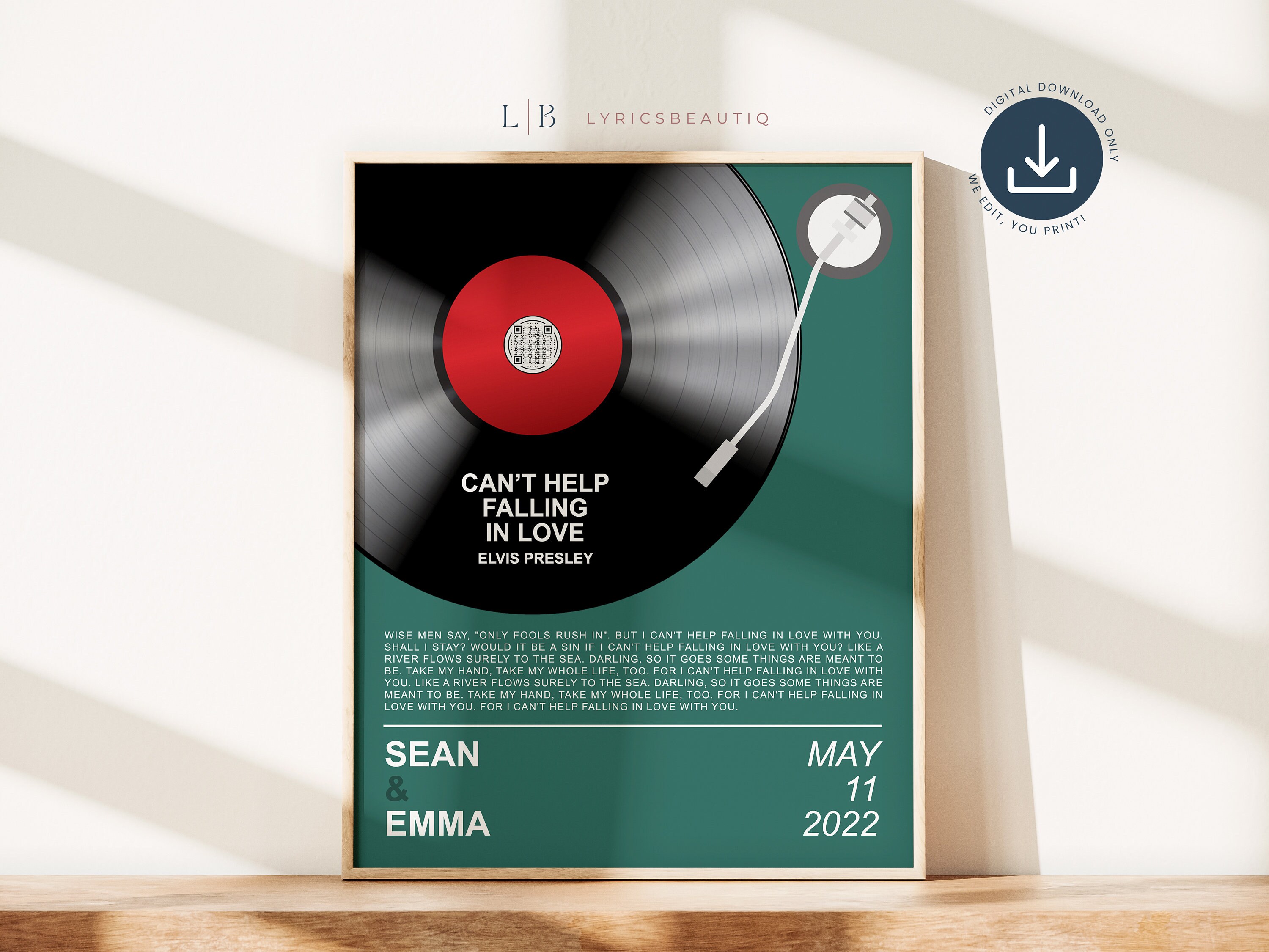 Retro Record Vinyl Song Lyrics Wall Art, First Dance Song Gift One Year ...