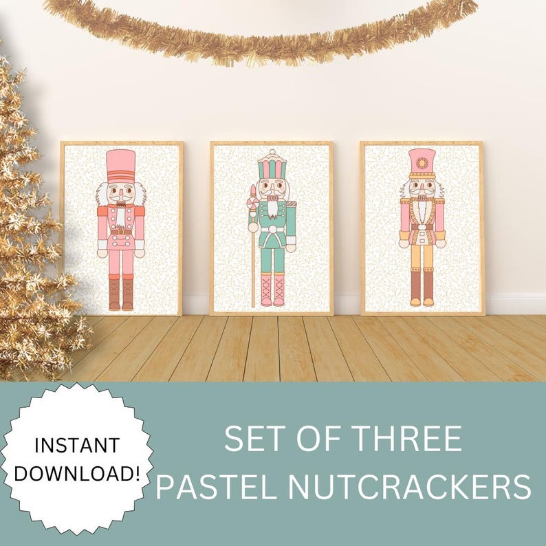 Pastel Christmas Nutcrackers, Coquette Christmas Prints, Girly Christmas Wall Art, Grand ...