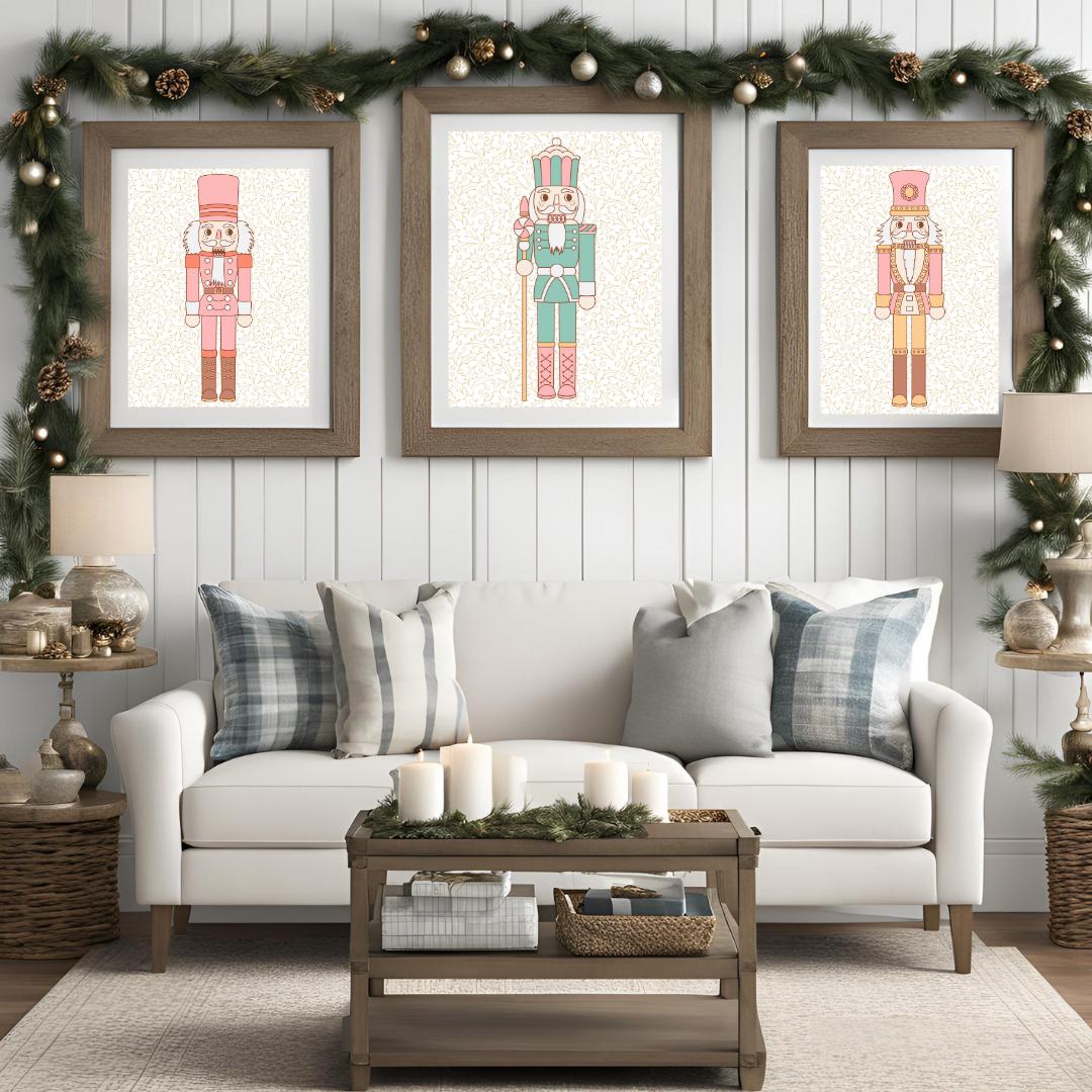 Pastel Christmas Nutcrackers, Coquette Christmas Prints, Girly Christmas Wall Art, Grand ...