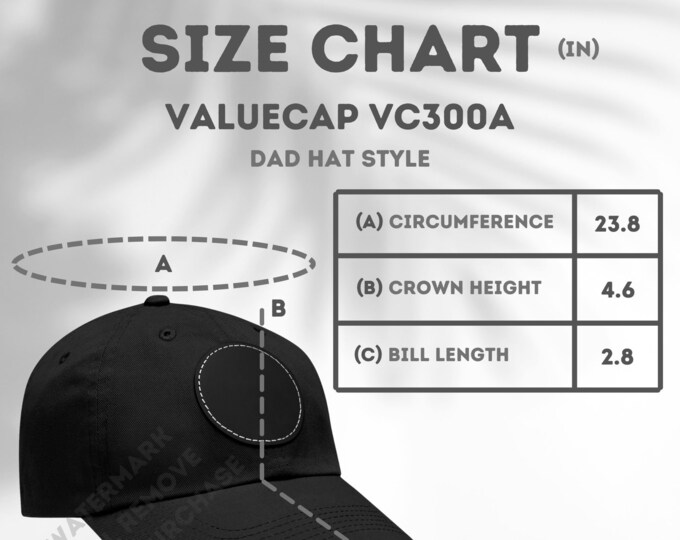Value Cap Size Chart VC300A Valuecap Size Chart Valuecap Mockup Dad Hat ...