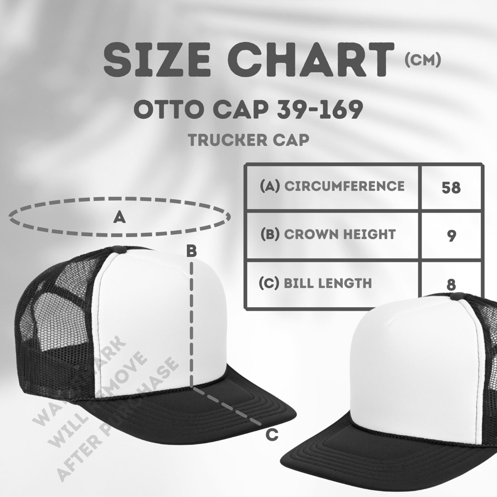 Otto Cap Size Chart Otto Cap Mockup Otto Cap Size Measurements for Cap ...