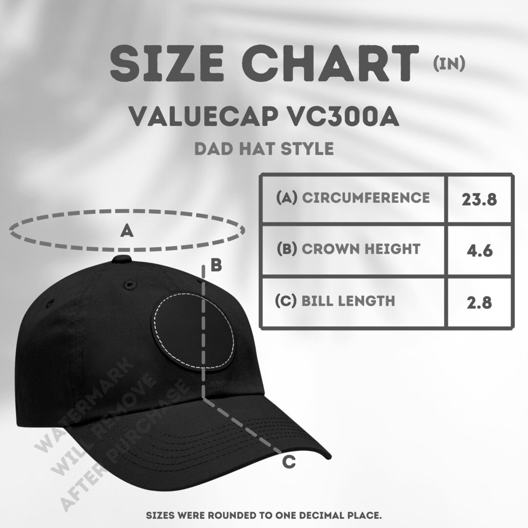 Value Cap Size Chart VC300A Valuecap Size Chart Valuecap Mockup Dad Hat ...